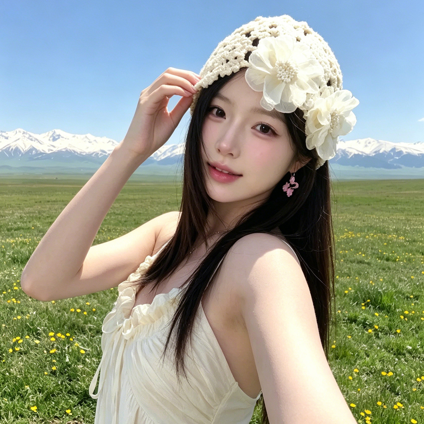想去草原拍照的姐妹,这款花朵头巾闭眼冲!氛围感针织包头帽遮耳