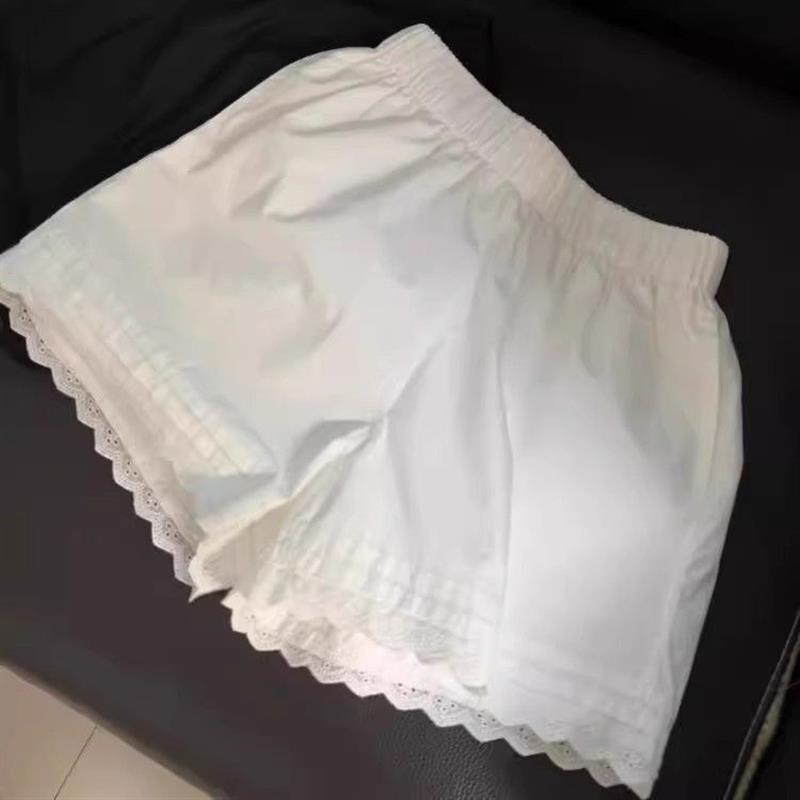 白色蕾丝花边拼接休闲短裤女春夏季新款宽松百搭小个子家居阔厂家