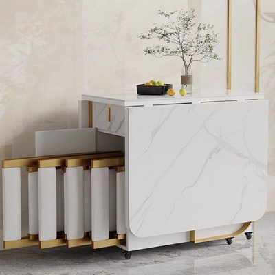 岩板折叠餐桌小户型家用长方形省空间可伸缩轻奢简约金属折叠桌子