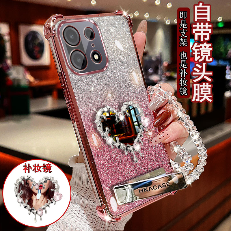 适用于一加Turbo6Xpro手机壳PYR110透明四角防撞气囊防摔镜头膜全包边保护女款水滴爱心补妆镜子支架新品网红