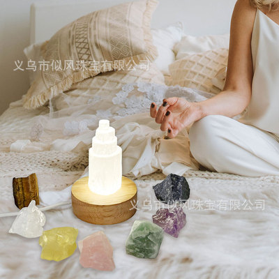 天然亚硝酸盐白石膏塔灯7chakra