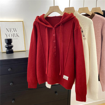 特大码300斤新年红本命连帽毛衣