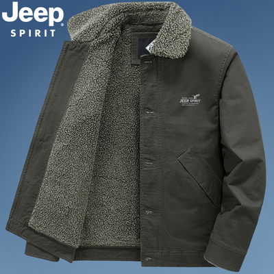 JEEP翻领冬季宽松加绒加厚夹克男
