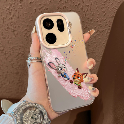 适用于OPPOFindx9pro手机壳疯狂动物城对视狐狸兔支架彩银x7ultra至尊版男女款全包x6/x5防摔保护套findx8