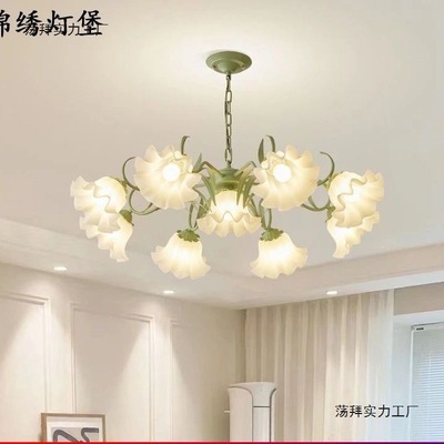 法式田园客厅吊灯创意网红铃兰花朵灯美式乡村复古灯具餐厅卧室灯