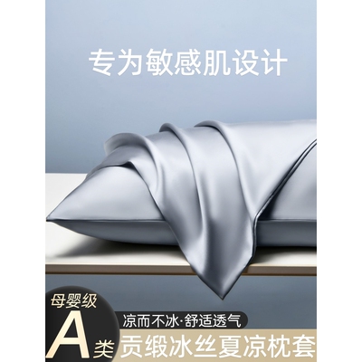 凉枕头套1200D夏季冰丝枕套一对装家用单个冰丝枕套48cmx74cm枕巾