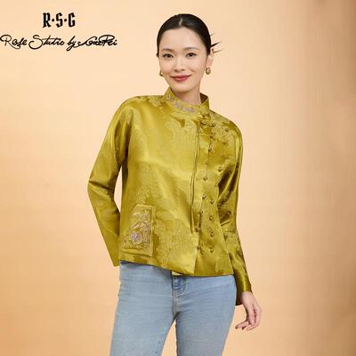东方境X郭培联名系列：轻高定松鼠葡萄树刺绣斜襟上衣
