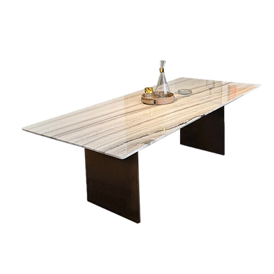 意式白金沙奢石长方形餐桌椅