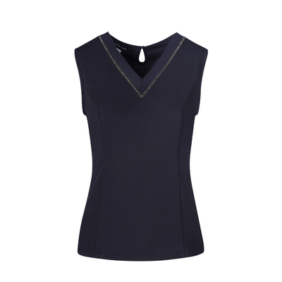 藏蓝v领网纱钉珠背心LB22221A