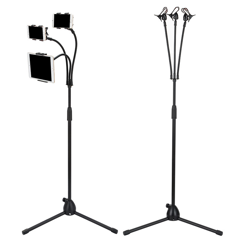落地式主播直播多手机支架万能通用平板懒人支撑万向升降多机位架网红户外拍摄2机位固定可调节金属三脚架子_虎窝淘