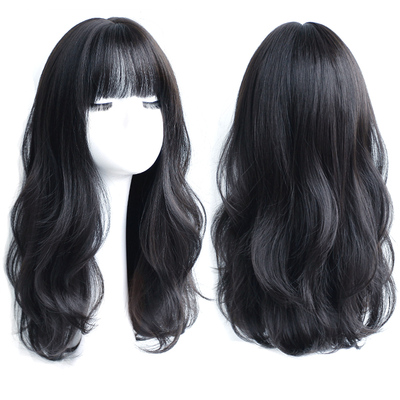 Long  curly synthetic wig with center bangs dark brow 2023
