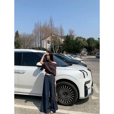 黄亮Elovey【3/18 20:00pm】复古腔调原牛-亚麻棉条纹阔腿牛仔裤