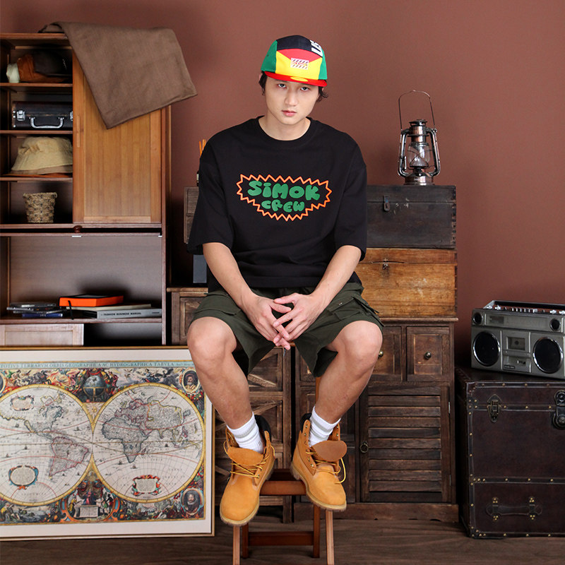 【SIMOK官方店】国潮休闲重磅街头无性别T恤滑板夏季宽松纯棉短袖_虎窝淘