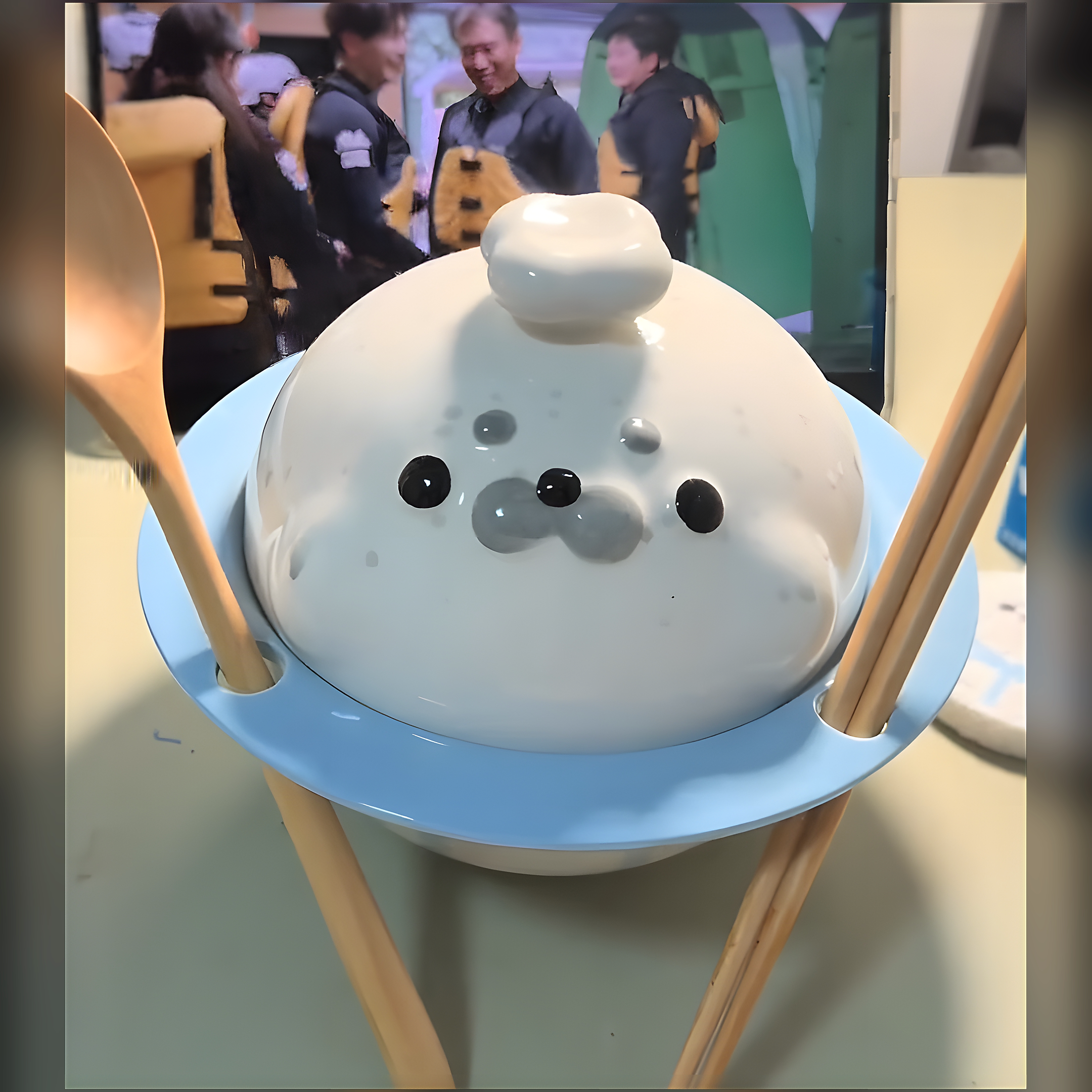 papa 海豹泡面碗可爱高颜值陶瓷带盖饭碗家用餐具创意生日礼物