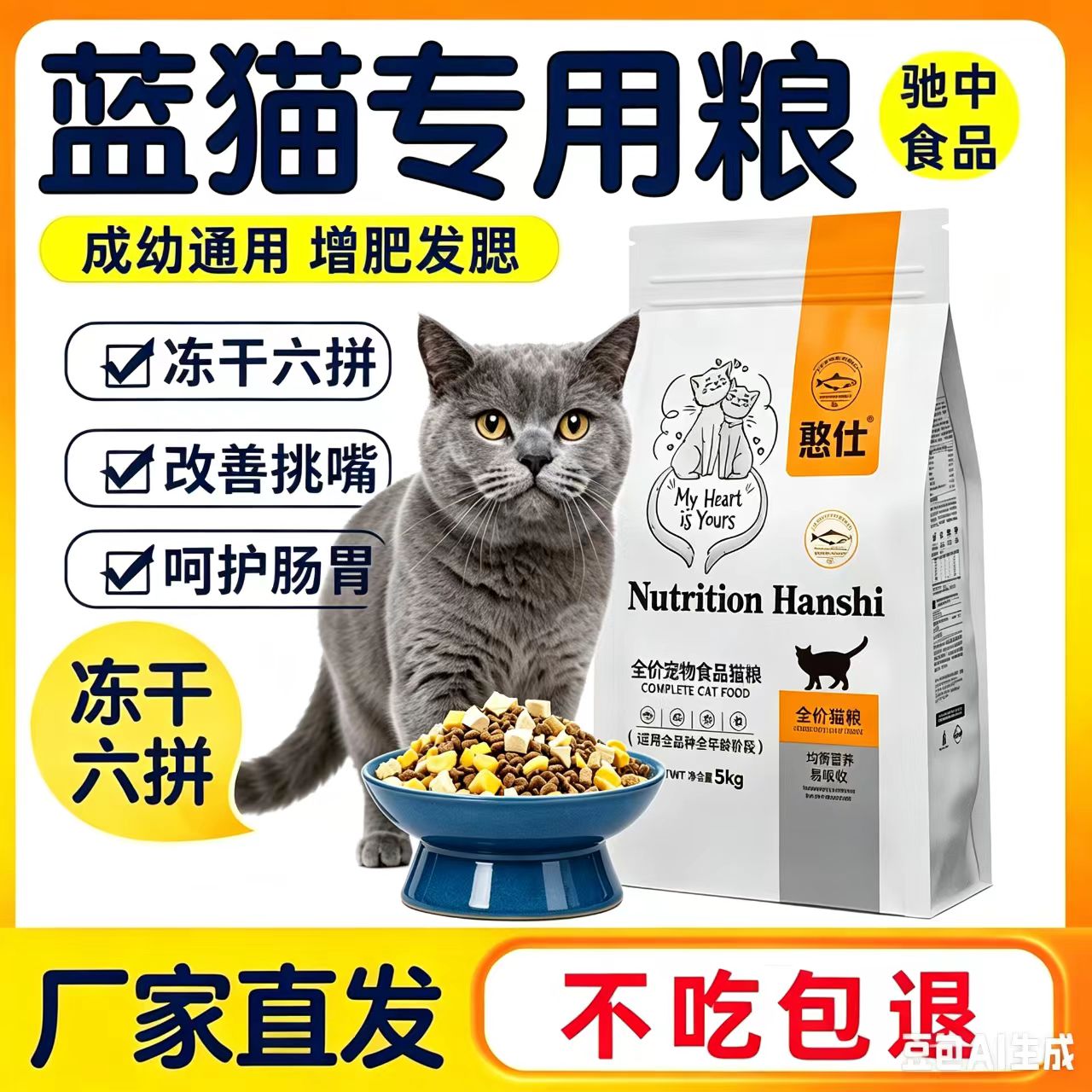 蓝猫专用猫粮10斤幼猫成猫哺乳期通用型便宜全价冻干粮二月三月