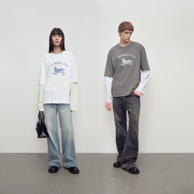 AMLM假两件凉感长袖T恤休闲复古