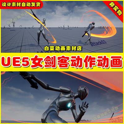 UE5 Girl GreatSword AnimSet 女剑客剑士动作动画5.4版本