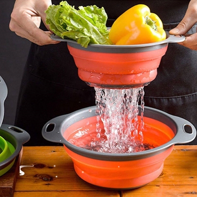 1PC Folding Strainer Bowl Outdoor Camping Tableware Silicone