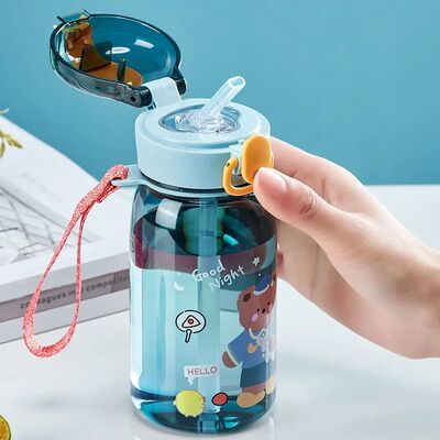 Kids Water Sippy Cup With Straw Cartoon Leakproof Water Bott