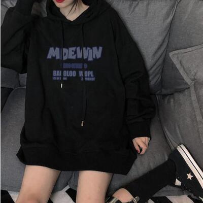 欧美复古连帽加绒卫衣女秋冬ins国潮牌慵懒风bf宽松百搭外套上衣