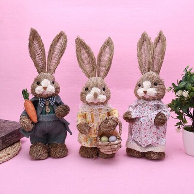 新品14 Artificial Straws Bunny Standing Rabbit with Carrot H