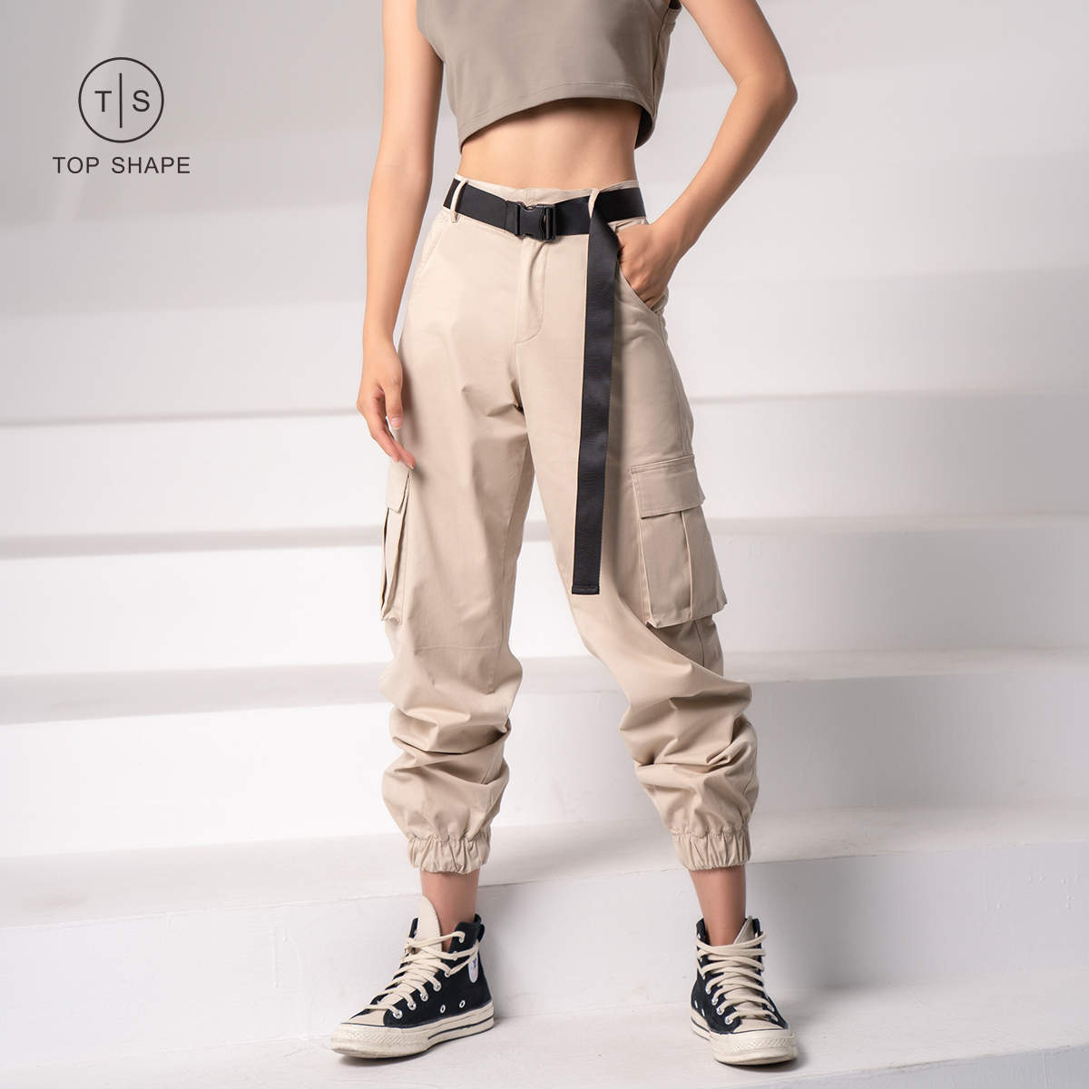 Top Shape休闲裤女秋季新款显瘦宽松束脚工装裤女嘻哈潮ins帅气_虎窝淘