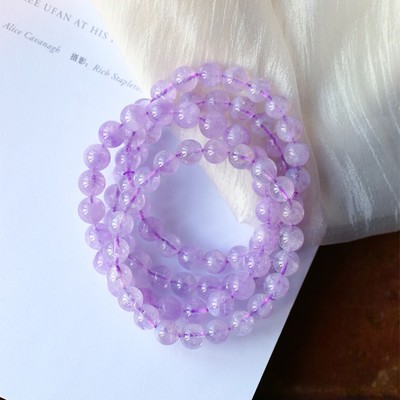 2025天然紫玉晶圆珠单圈手链 女款薰衣草色紫色系水晶饰品礼物