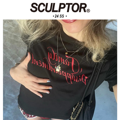 SCULPTOR 金智雨同款24夏正肩圆领短袖T恤女修身显瘦基础打底