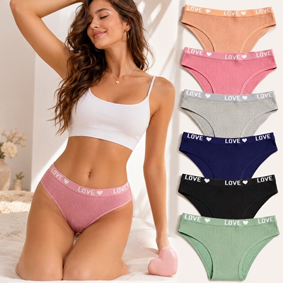 V-shaped Ladies Pure Cotton Threaded Briefs Solid Color Wais