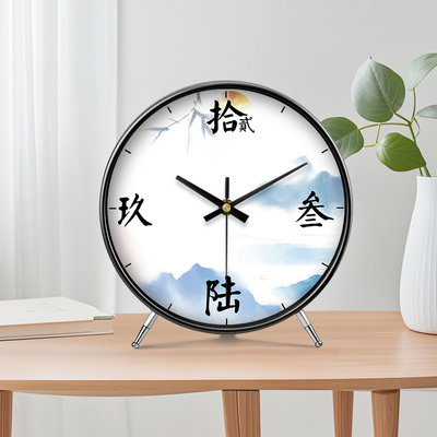 摆钟时钟轻奢风景装饰台式钟表高级感桌面创意摆件新中式山峦座钟