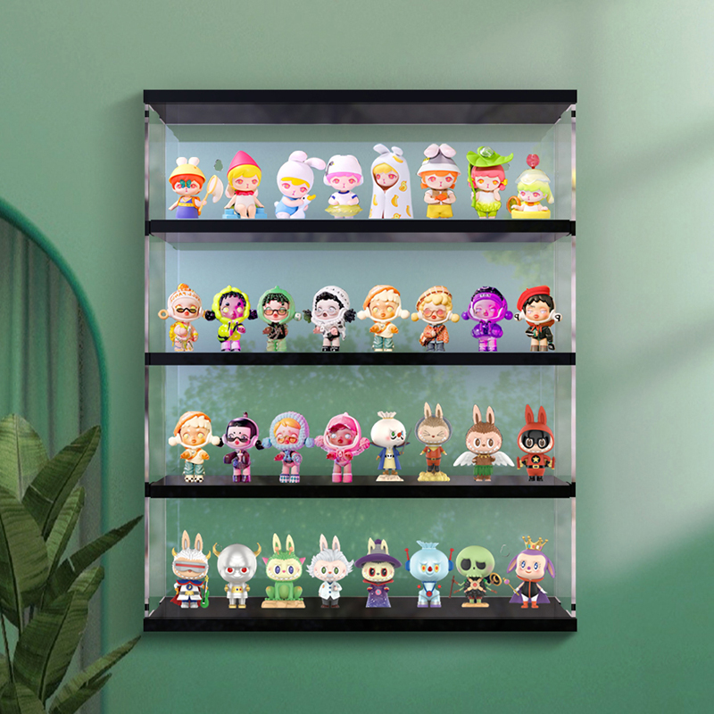 泡泡玛特黑色挂墙亚克力展示盲盒收纳展示架popmart手办盒收纳盒_虎窝淘