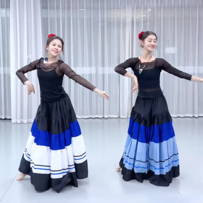 彝族舞蹈服女子群舞苗族少数民族舞台演出服装火把节表演服大摆裙