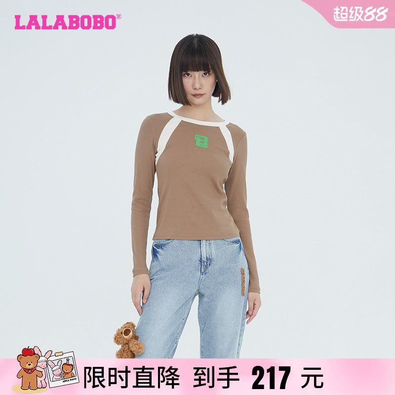 LALABOBO春夏新款街头复古休闲运动长袖T恤上衣女美拉德穿搭