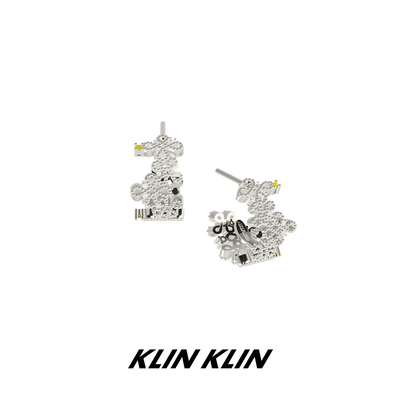 KLINKLIN蕾丝十字花耳钉轻奢耳环C形送礼物精致小众原创设计感