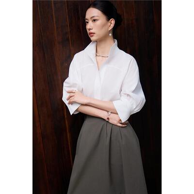 大女主衬衫女2026夏设计感百搭宽松立领通勤高级气质上衣凉感衬衣