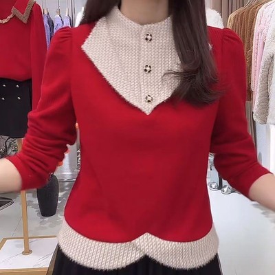 玟若服饰甄选店法式假两件打底衫秋冬女士款长袖T恤显瘦百搭上衣