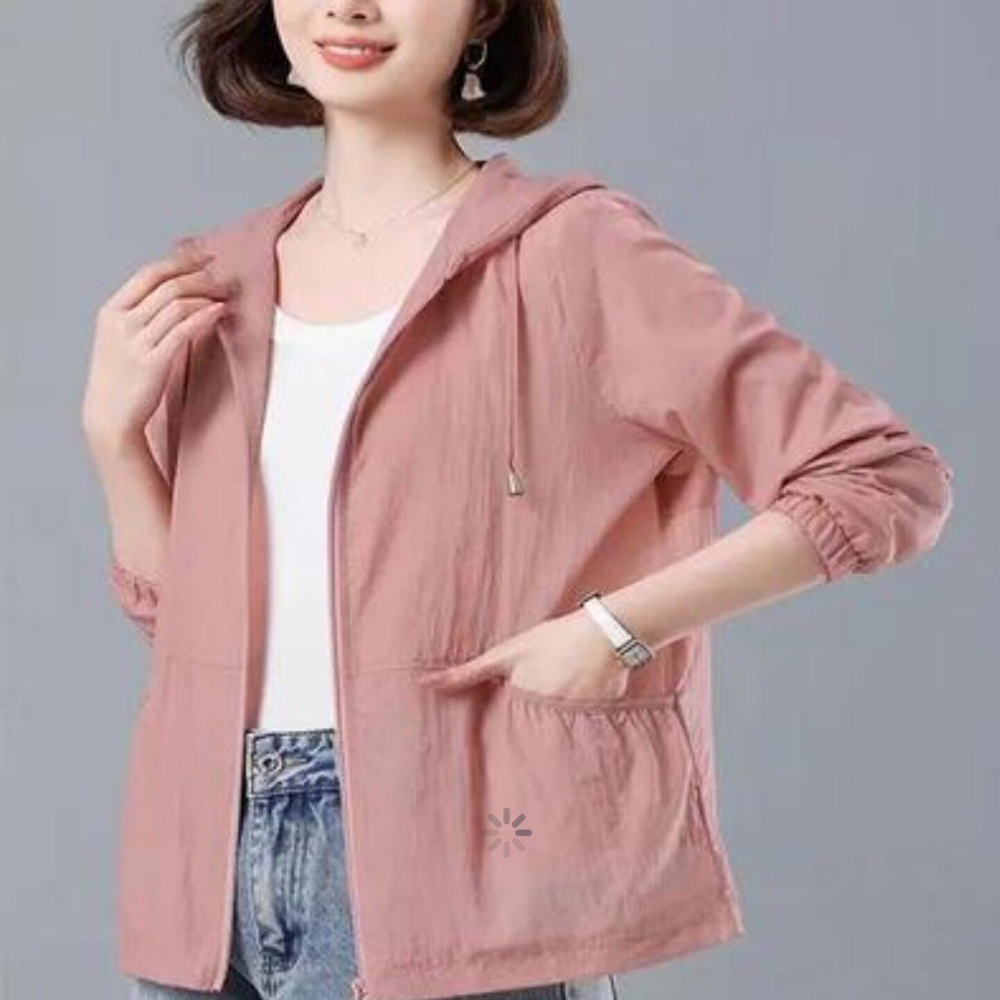 叙溪约女装时尚纯色防晒衣夏季女士款轻薄透气防晒服连帽宽松外a3