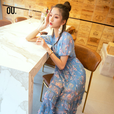 欧点桑蚕丝印花连衣裙