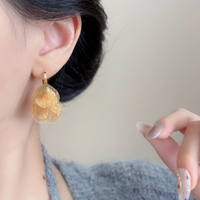 「银杏叶」金银两色树叶耳环气质轻奢高级感耳夹女无耳洞秋冬耳饰