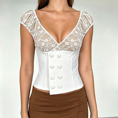 Buckle waist tied T-shirt for women轻熟百搭排扣束腰短袖T恤女