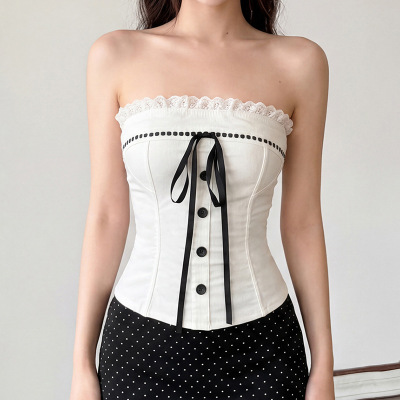 French waist cinched vest 法式系带抹胸上衣女单排扣束腰小背心