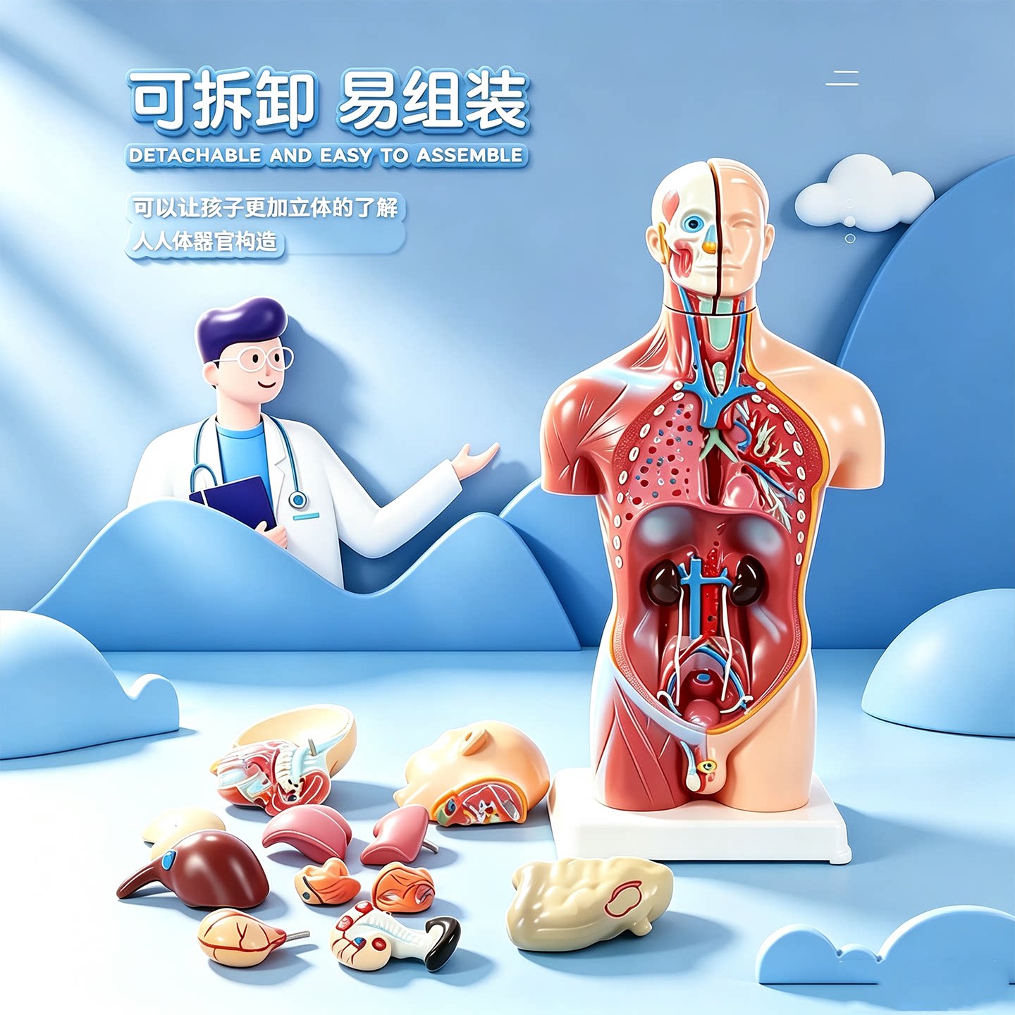 儿童礼物幼儿园6岁医学仿真玩具拼装人体结构模型可拆卸生日礼品