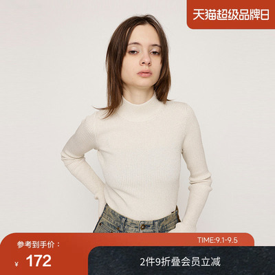 SLY 春季简约通勤风半高领修身打底针织衫030HAR70-4881