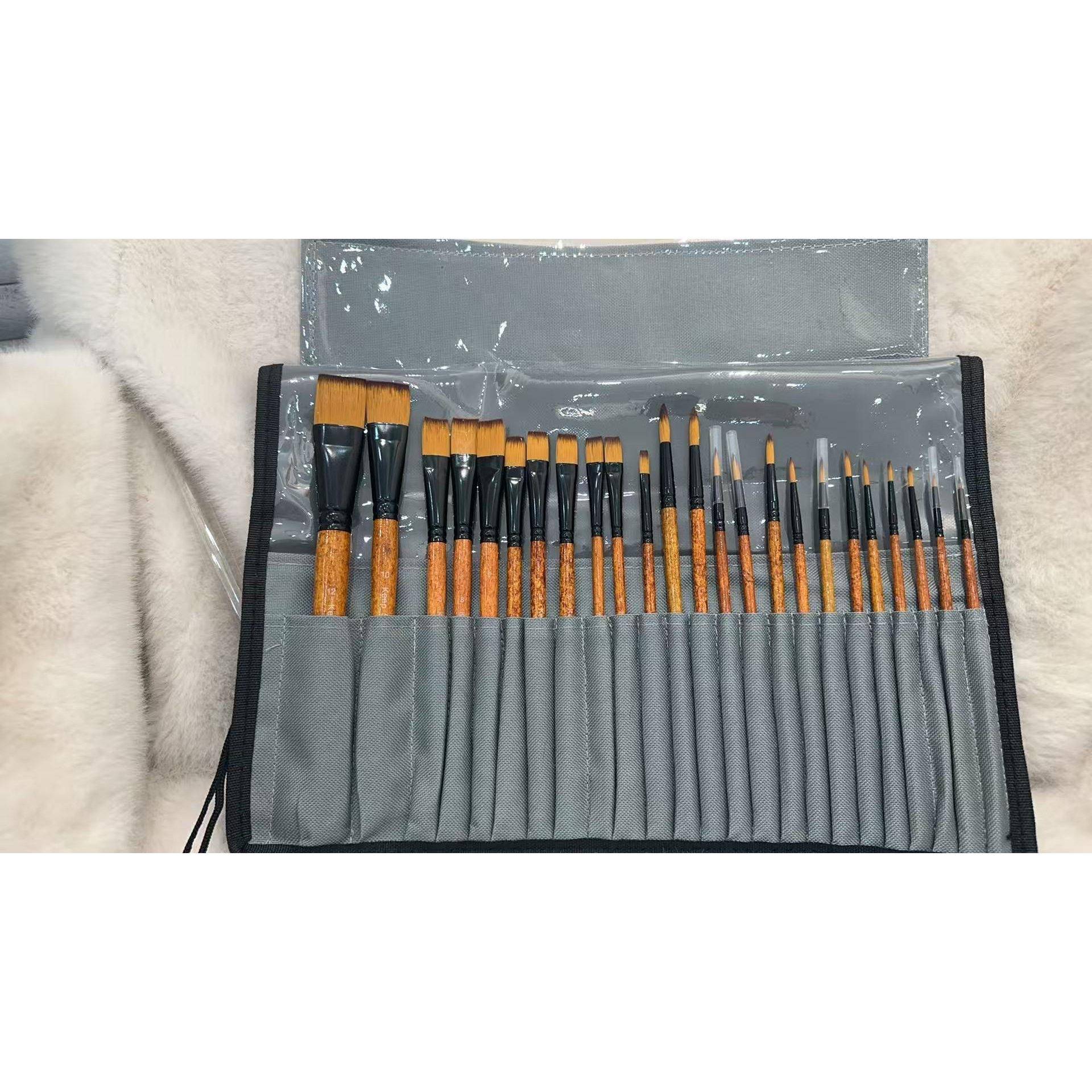 外贸跨境尼龙水粉笔24件套水彩专用丙烯刷子套装艺术家级笔帘画笔