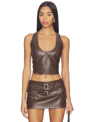 LAMARQUE LIDDY FAUX LEATHER STUDDED HALTER 上装 revolve小众