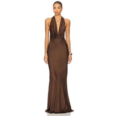 SAU LEE PEARL 长裙 巧克力色REVOLVE小众新款