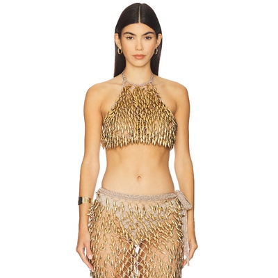 My Beachy Side ADORA手工钩针串珠挂脖上衣金属棕色REVOLVE