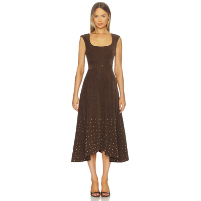 [春季新品]AMUR Kenny Suede Studded Midi Dress 棕色REVOLVE