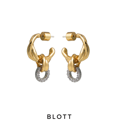 BLOTT 绳结满钻淡金银拼色耳环