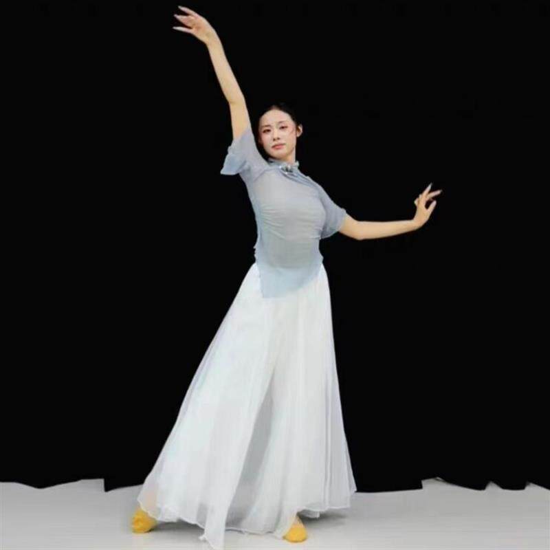 梦底舞蹈服装短款纱衣中国舞练功服白色大摆裙古典舞现代舞演出服